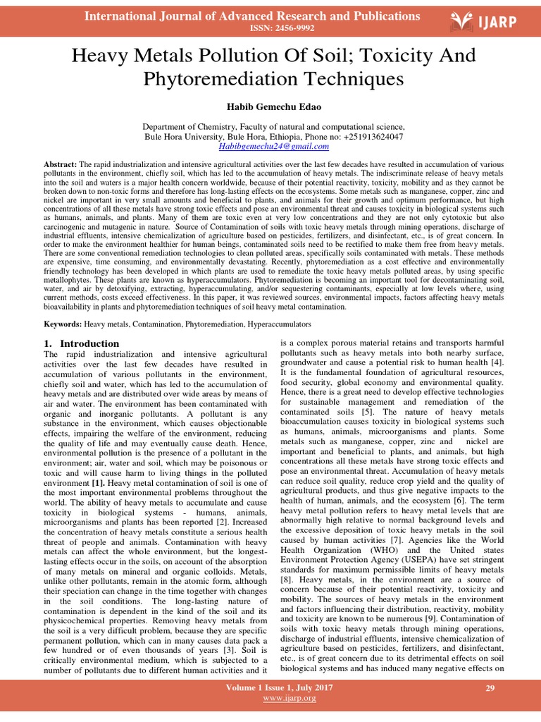 Heavy Metals Pollution of Soil Toxicity and Phytoremediation Techniques ...