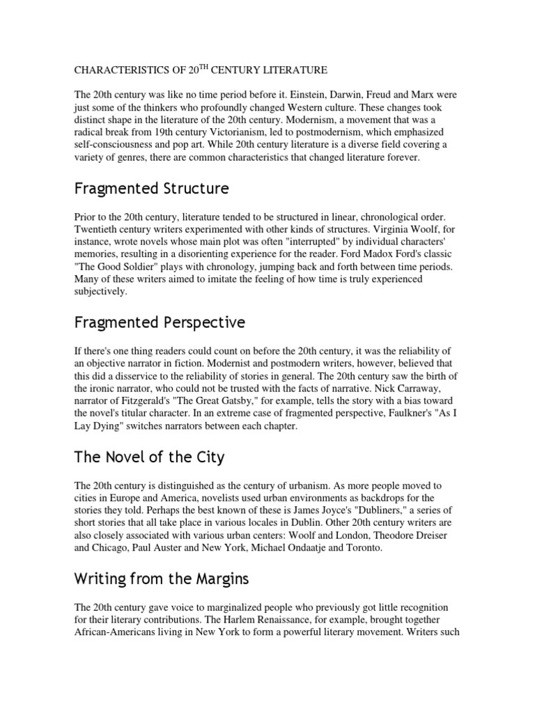 The 20th Century Literature | PDF | Narration | Modernism