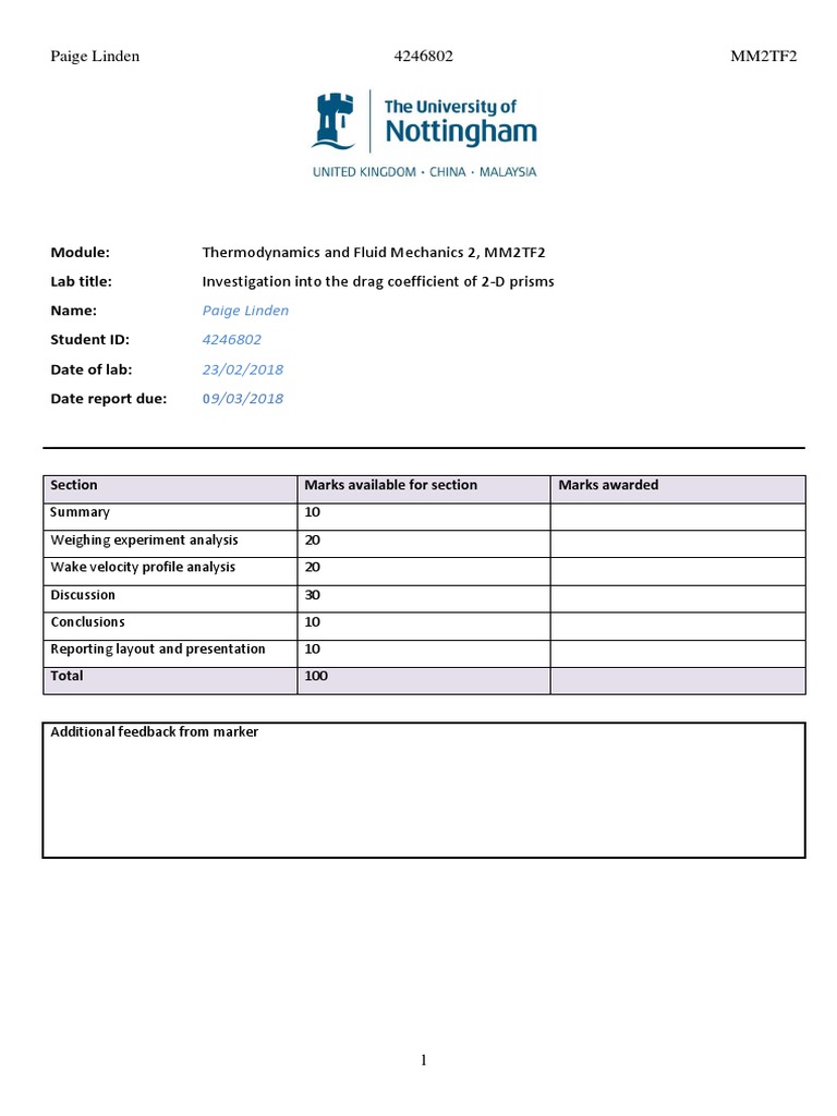 Drag Force Lab - 4246802 | PDF | Reynolds Number | Drag (Physics)