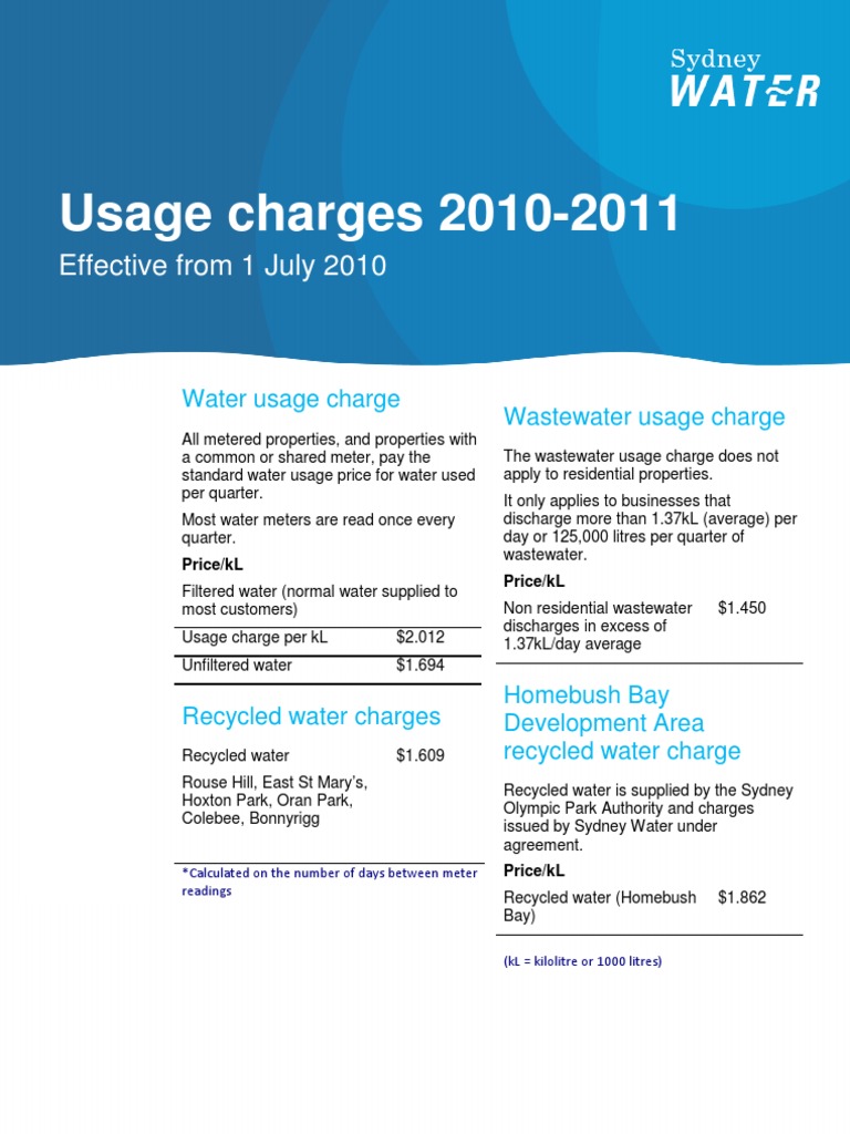 Sydney Water Usage Charges | PDF