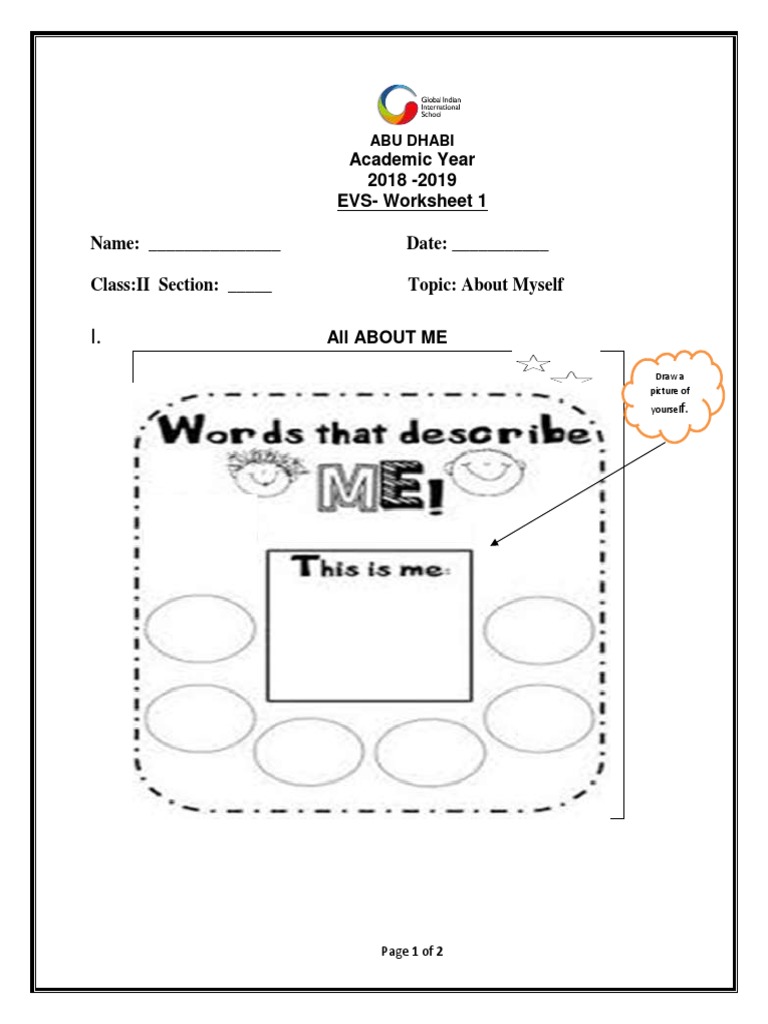 Class 2 EVS Worksheet: About Myself | PDF