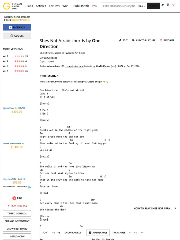 SHES NOT AFRAID CHORDS by One Direction at Ultimate-Guitar | PDF