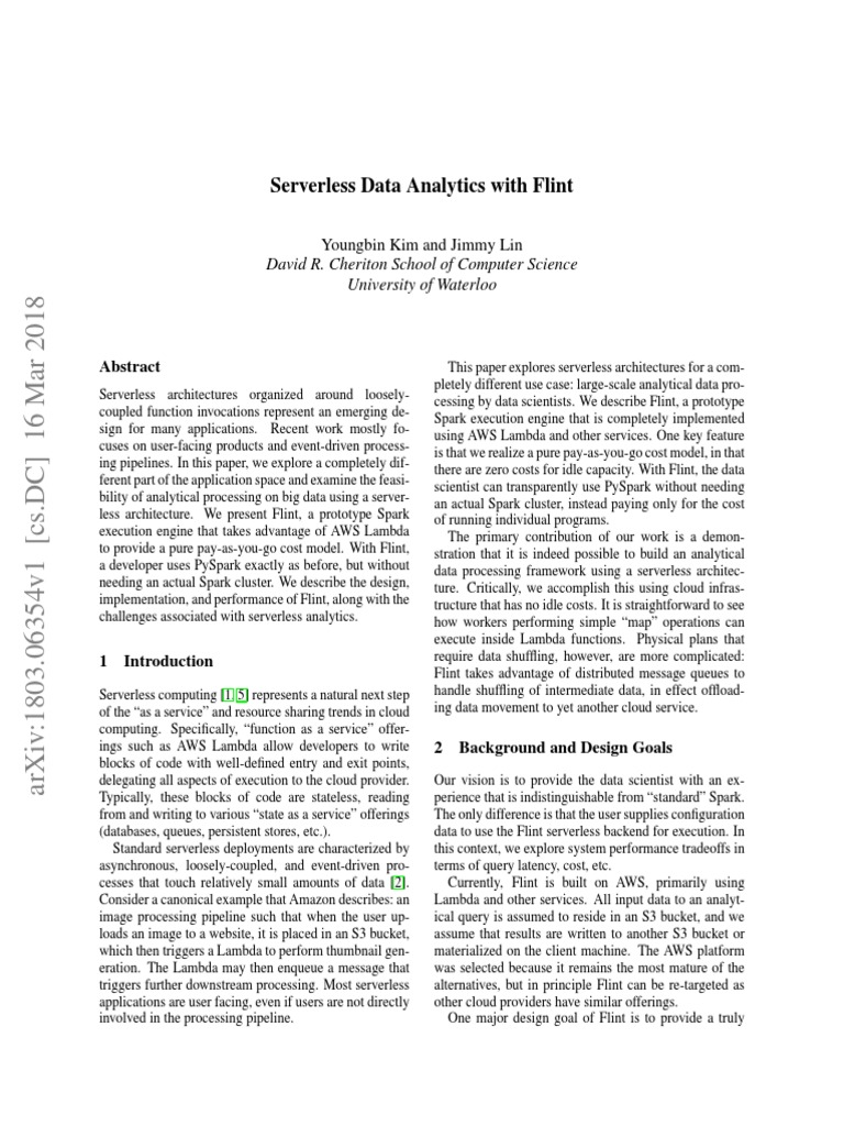 Serverless Data Analytics With Flint Pdf Apache Spark Cloud Computing