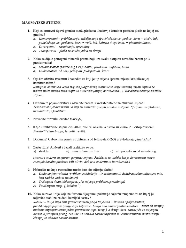 1 Magmatske Stijene | PDF