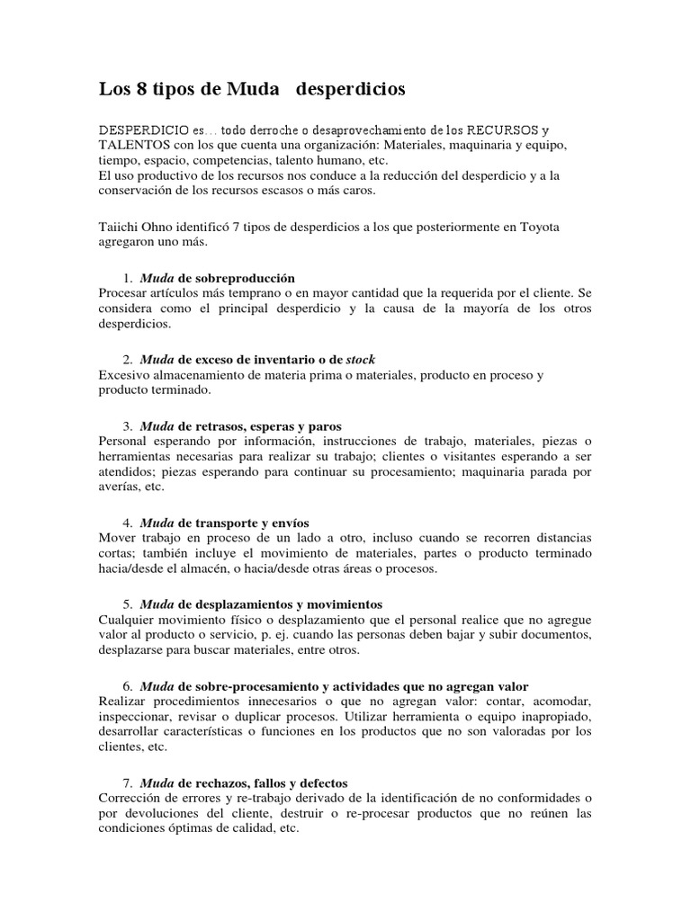 Ocho Tipos de Muda en Empresas | PDF | Calidad (comercial) | Business