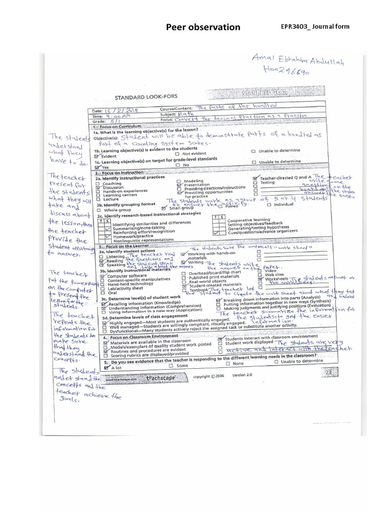 Formal Peer Observation 2 | PDF