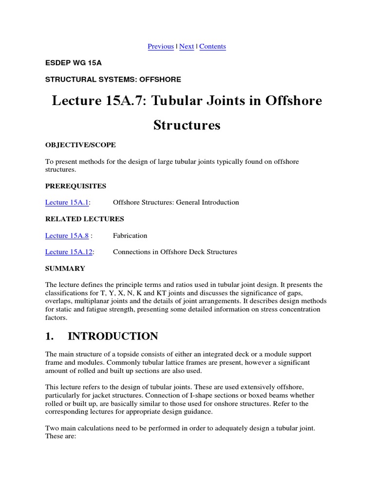 Lecture 15A.7: Tubular Joints in Offshore Structures | PDF | Fatigue ...