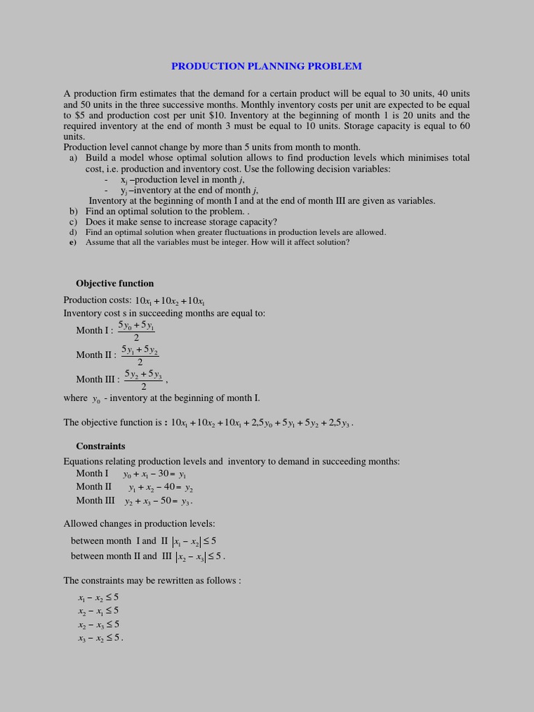 Production Planning Optimization Model | PDF