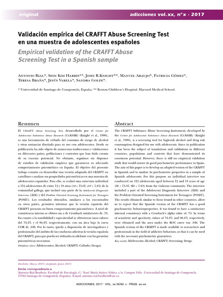 CRAFFT | PDF | Validity (Statistics) | Aluminium