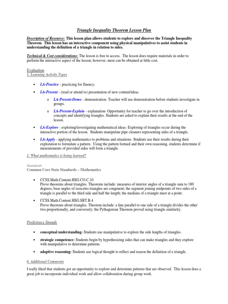 Triangle Inequality Theorem Lesson Plan | PDF | Triangle | Lesson Plan