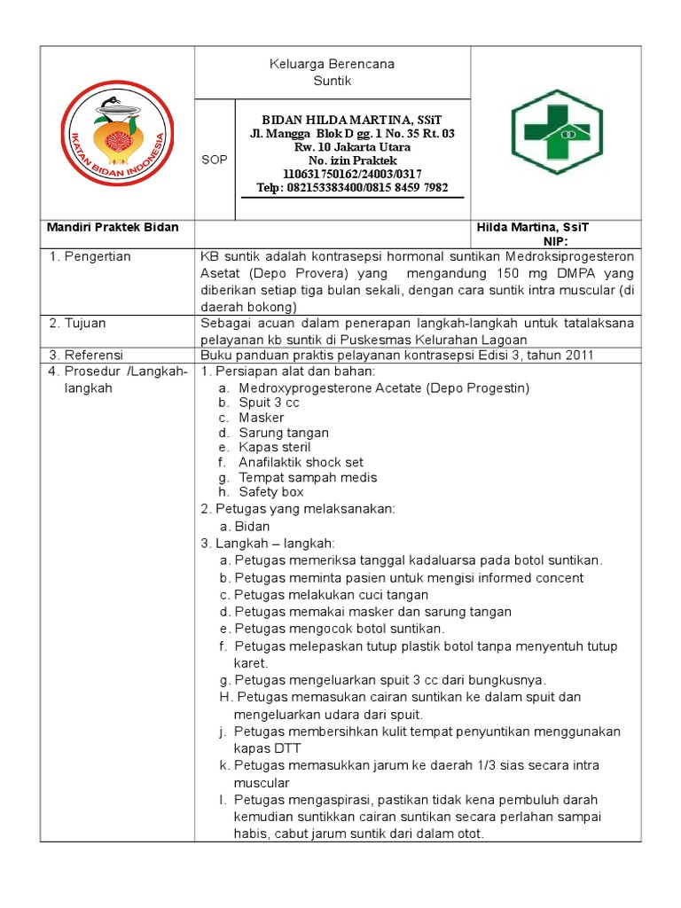 Sop - KB Suntik | PDF