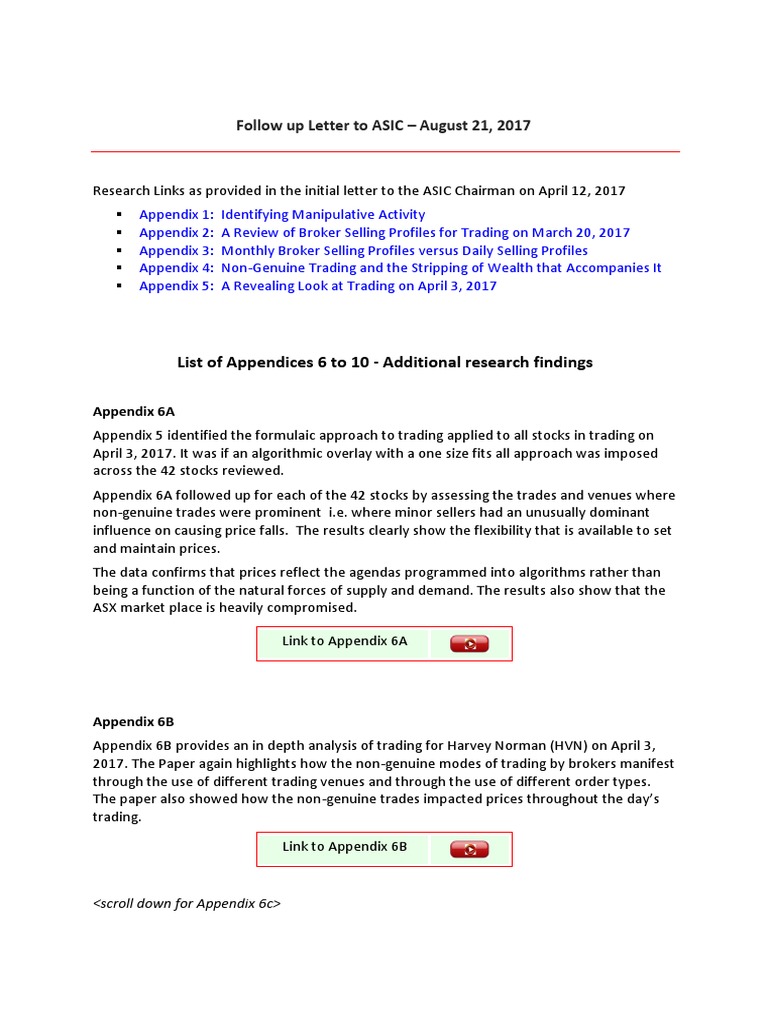 A Follow Up Letter To ASIC August 21, 2017 - Part 2 | PDF | Algorithmic ...