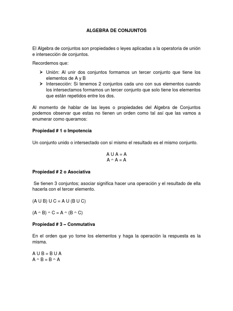 Algebra de Conjuntos | PDF | Conjunto (Matemáticas) | Álgebra