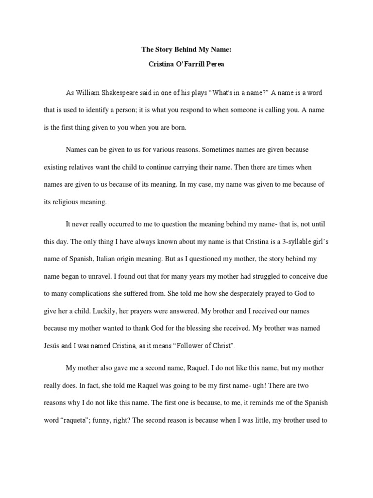The Story Behind My Name | PDF