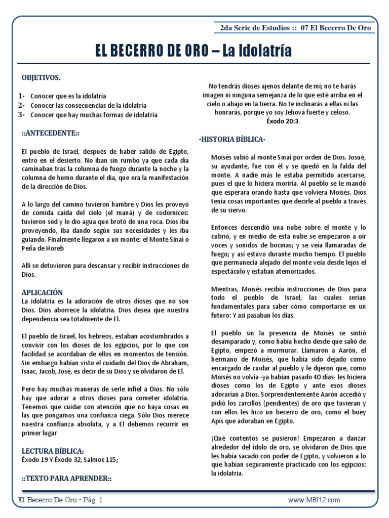 2da Serie de Estudios - 07 El Becerro de Oro | PDF | Moisés | Libro del ...
