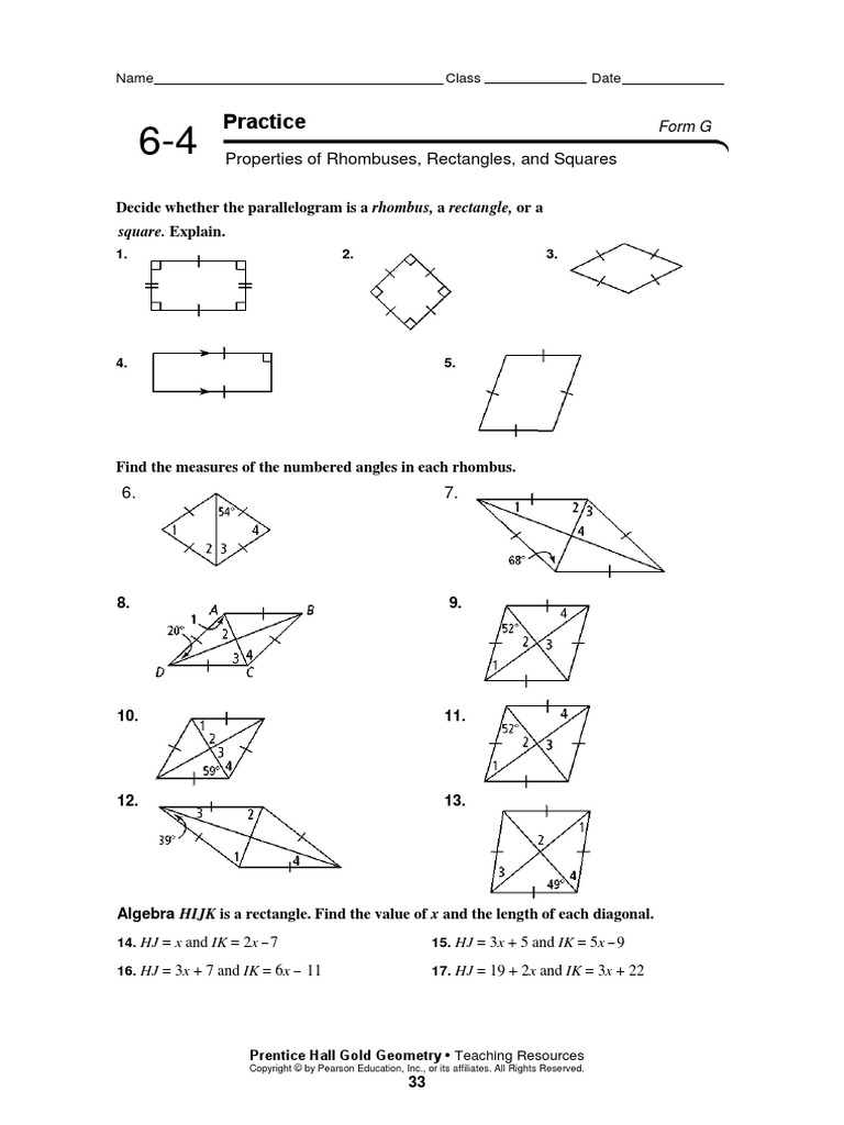 Properties of Rhombuses, Rectangles, and Squares | PDF | Rectangle ...