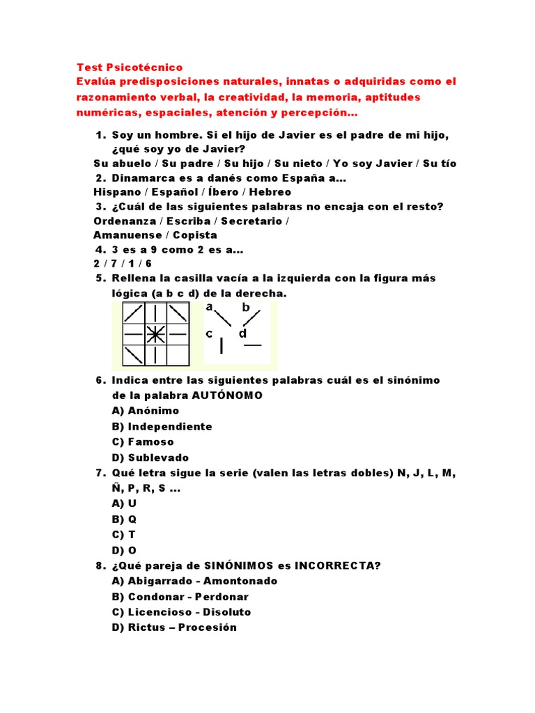 Test Psicotécnico | PDF