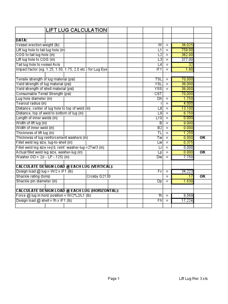 Lift Lug Calculation: Data | PDF