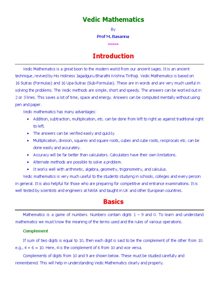 Vedic Mathematics: Prof M. Basanna | PDF | Division (Mathematics ...
