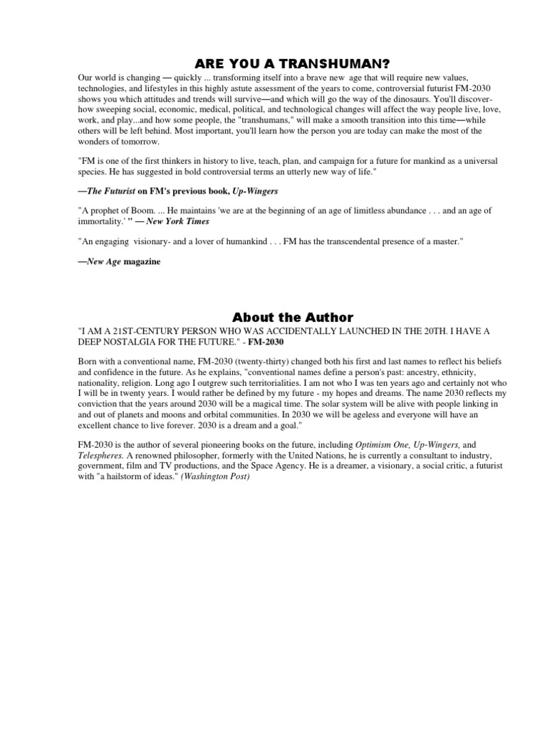 FM-2030 - Are You A Transhuman | PDF