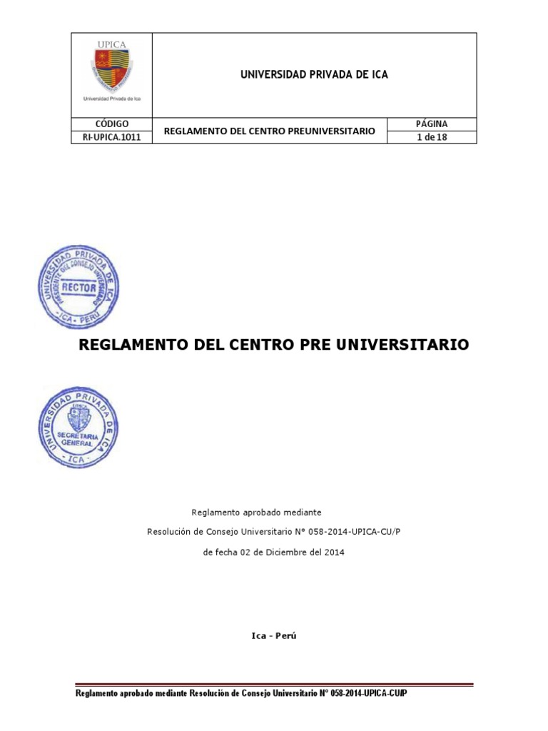 Reglamento del Centro Preuniversitario UPICA | PDF | Contabilidad ...