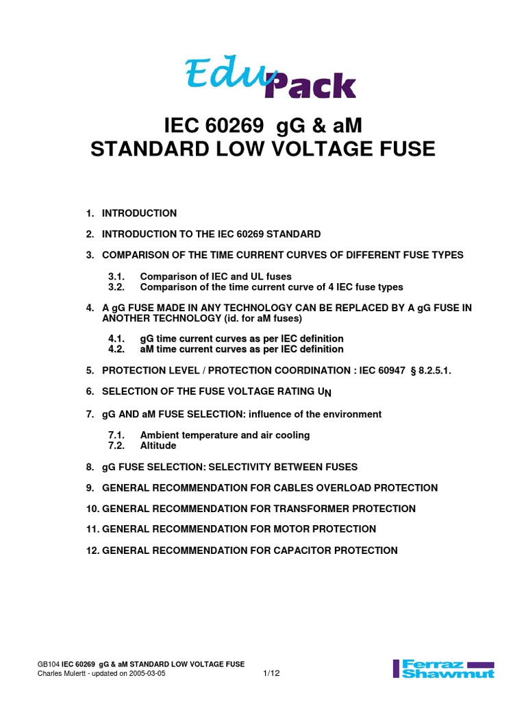 IEC 60269 gG & aM Fuse Standards Guide | PDF | Fuse (Electrical ...