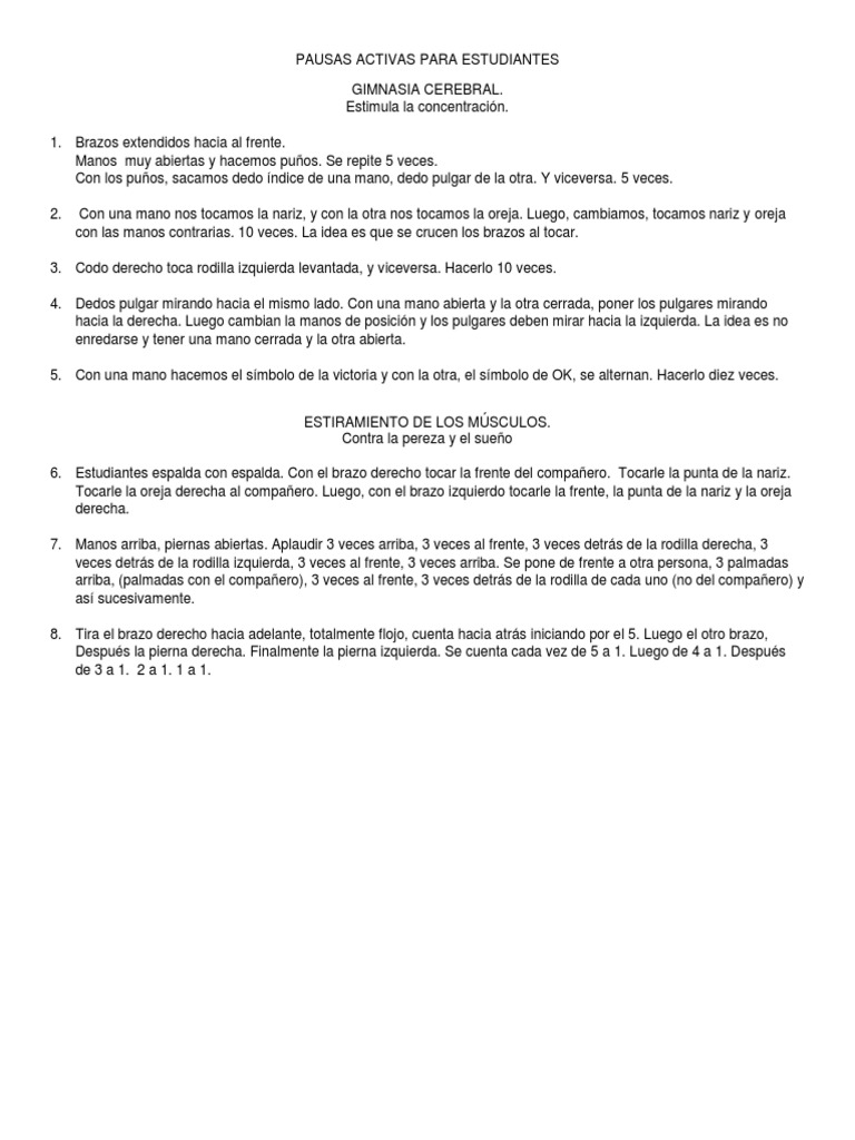 Pausas Activas para Estudiantes | PDF