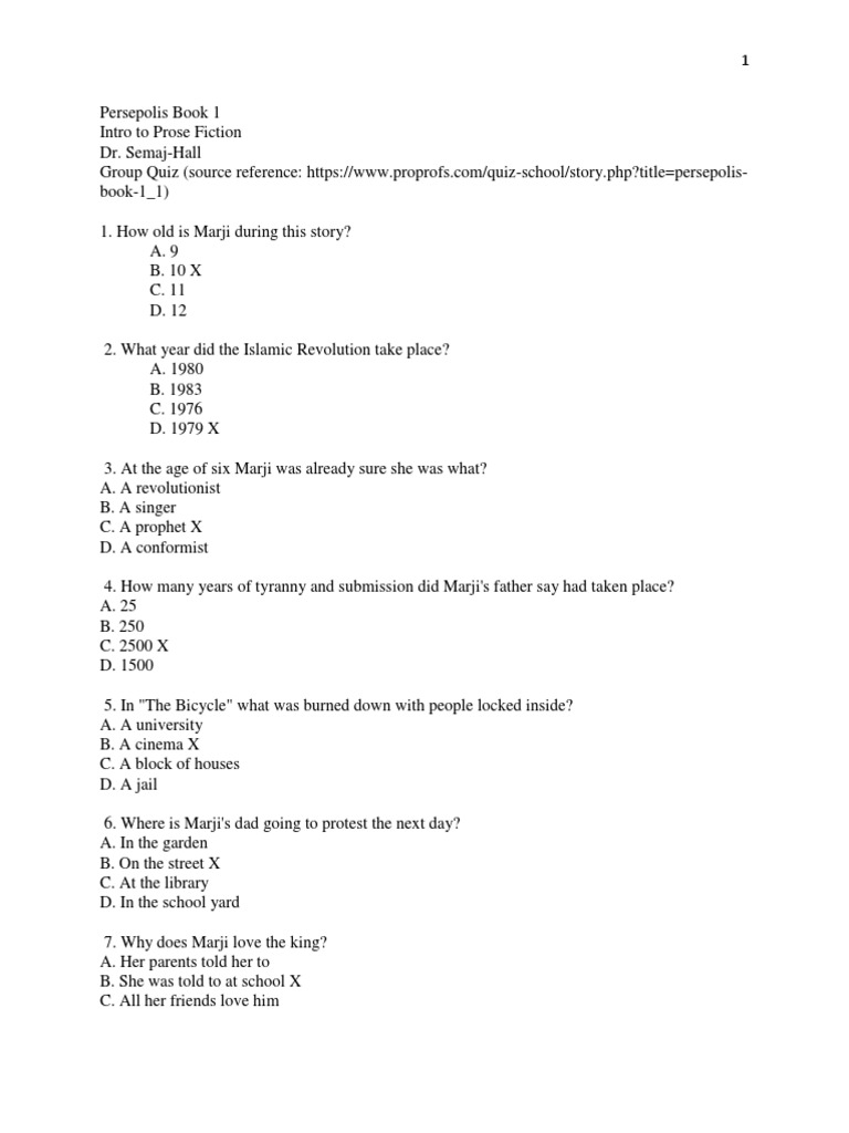 Persepolis Book 1 Group Quiz | PDF | Violence