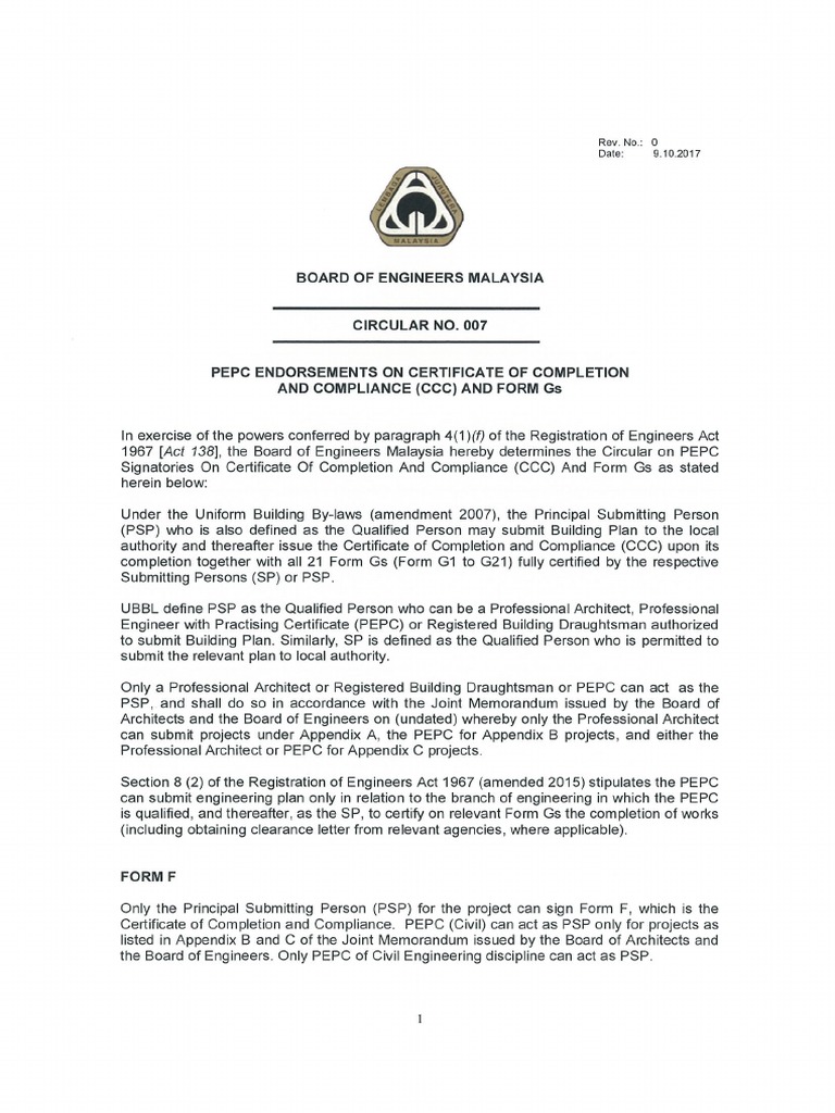 C 007 PEPC Endorsement On Certificate of Completion and Compliance | PDF