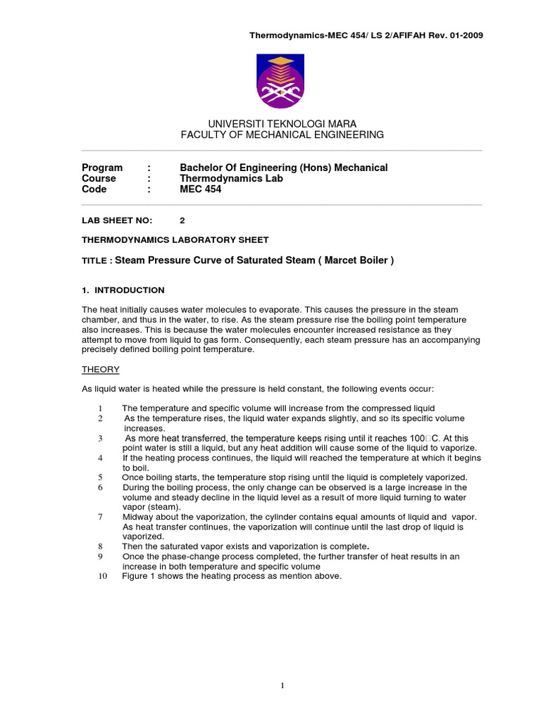 LS2 - Steam Pressure Curve of Saturated Steam (Marcet Boiler) | PDF ...