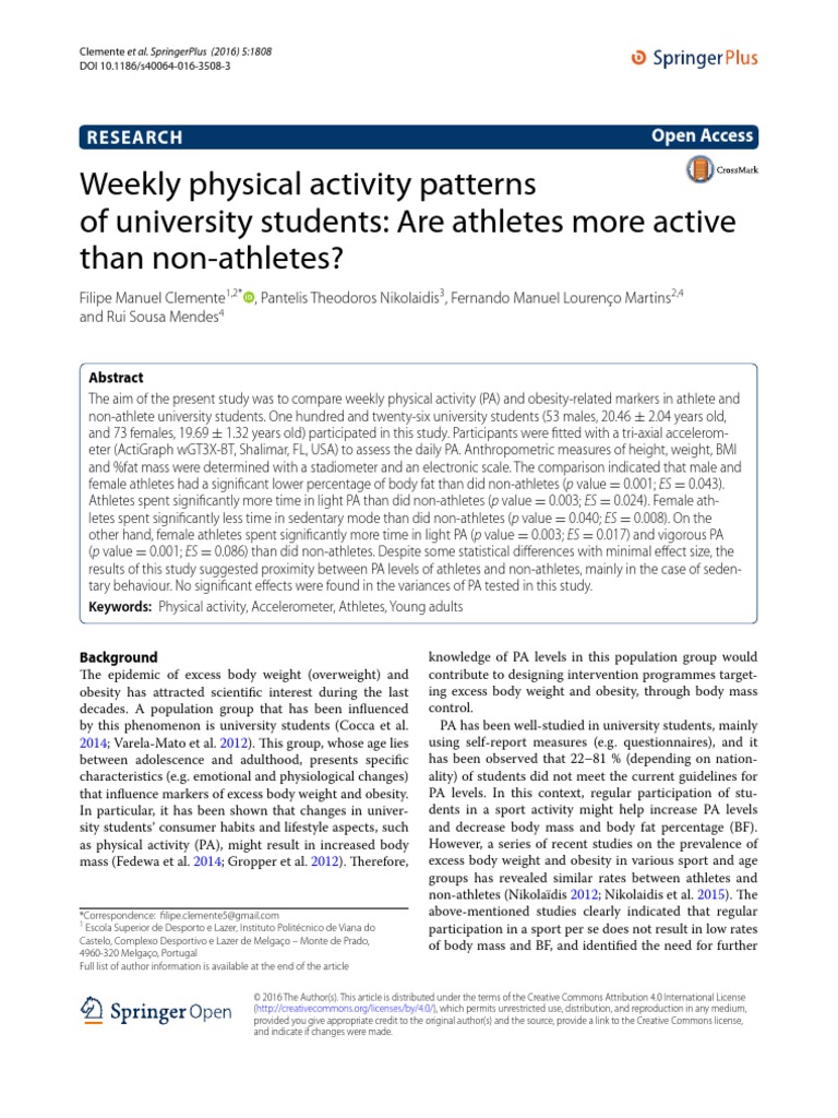 Weekly Physical Activity Patterns of University Students: Are Athletes ...