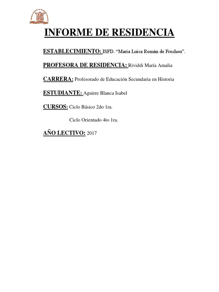 Informe de Residencia | PDF | Maestros | Evaluación