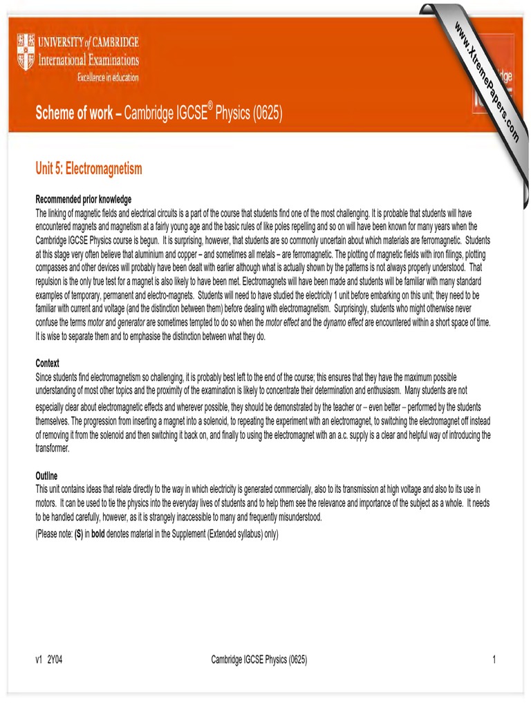 Scheme of Work - Cambridge IGCSE Physics (0625) : Unit 5 ...