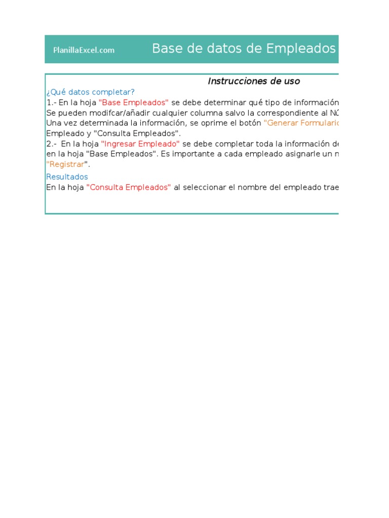 Planilla de Excel Base de Datos Empleados | PDF | Bases de datos ...