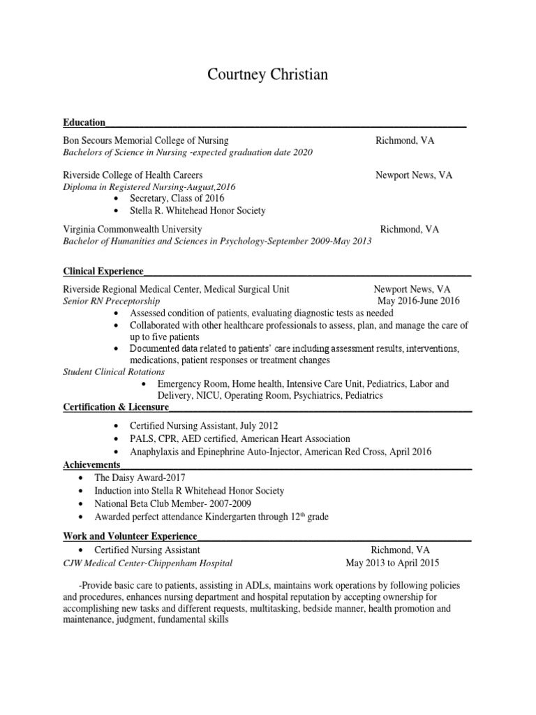 RN-BSN Resume | PDF | Nursing | Hospital