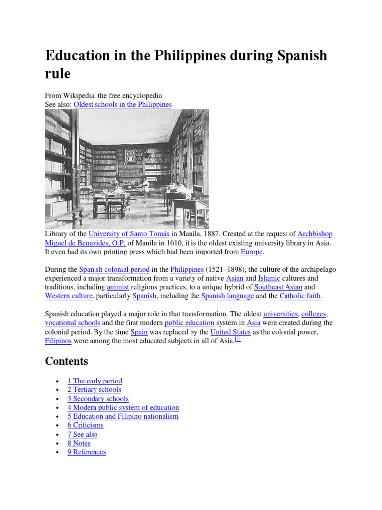 Education in the Philippines During Spanish Rule | Wikipedia | Philippines