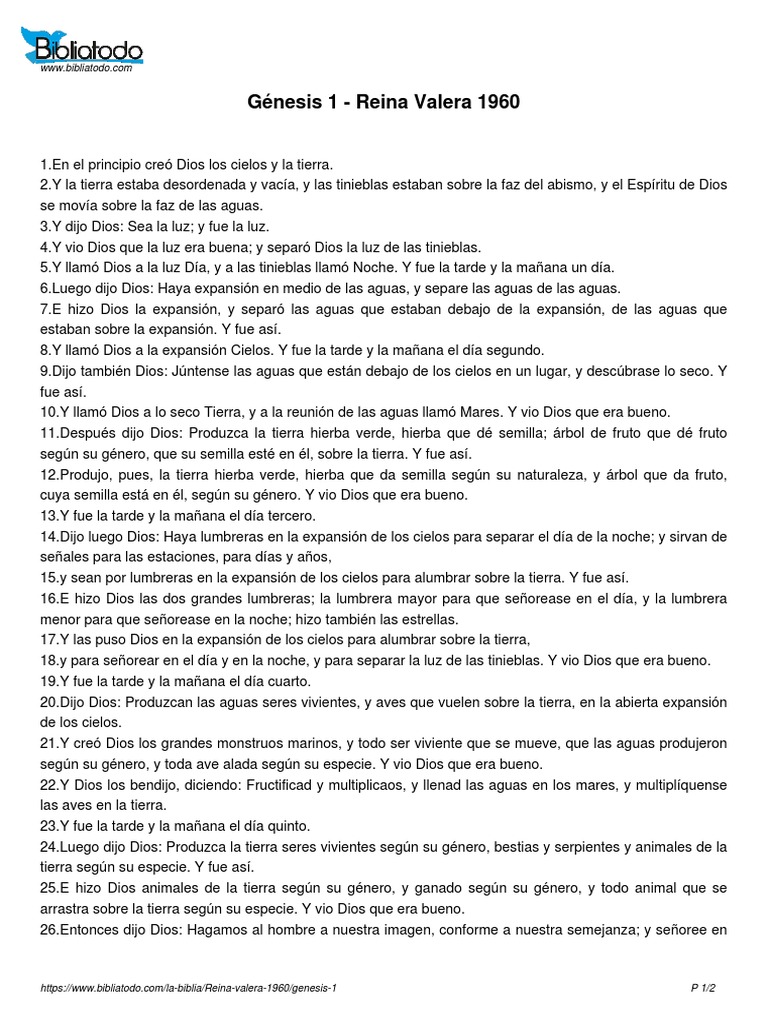 Génesis 1 Reina Valera 1960 | PDF | Tierra | Naturaleza