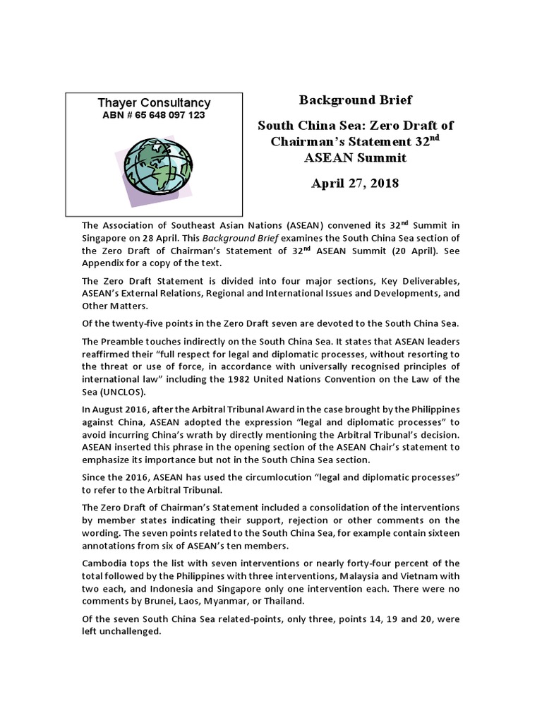 Thayer South China Sea Zero Draft Of Chairmans Statement 32nd Asean