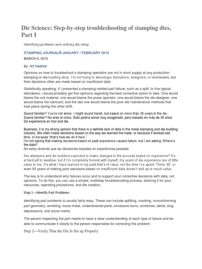 Die Science: Step-By-Step Troubleshooting of Stamping Dies ...