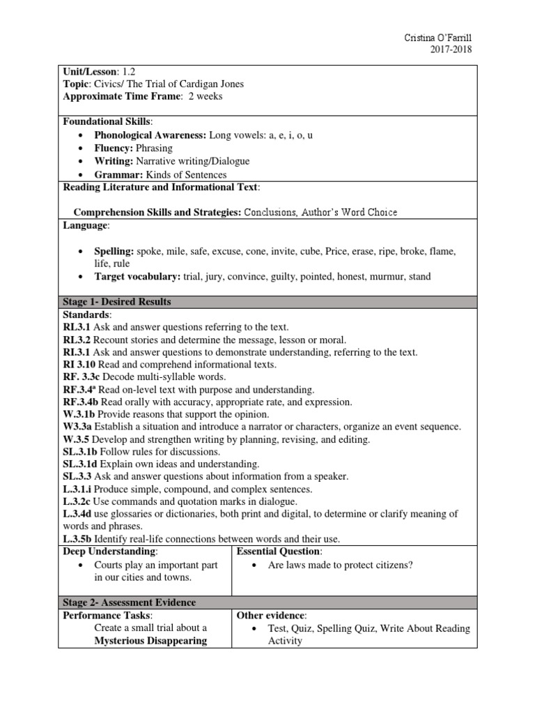 Lesson 2 The Trial of Cardigan Jones | Download Free PDF | Reading ...