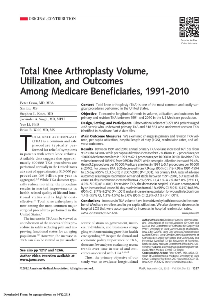 Jama TKA | PDF | Medicare (United States) | Thrombosis