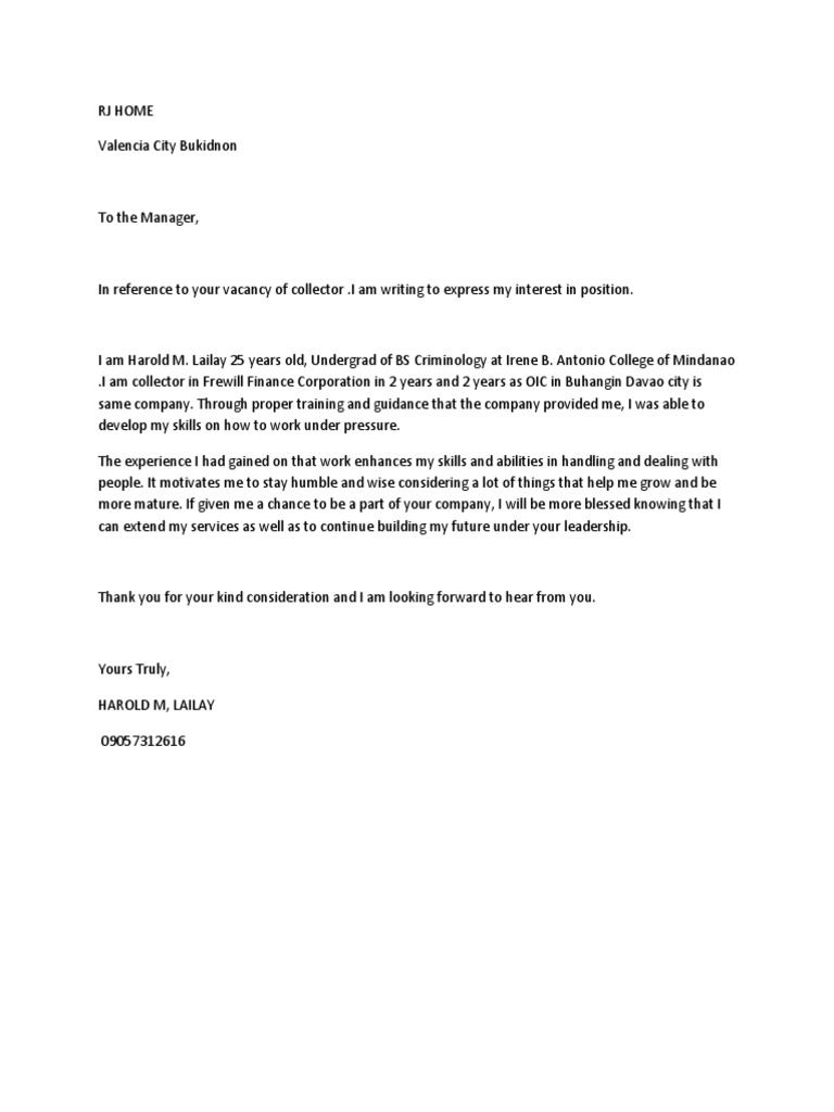 Application Letter. | PDF | Cognition | Behavior Modification