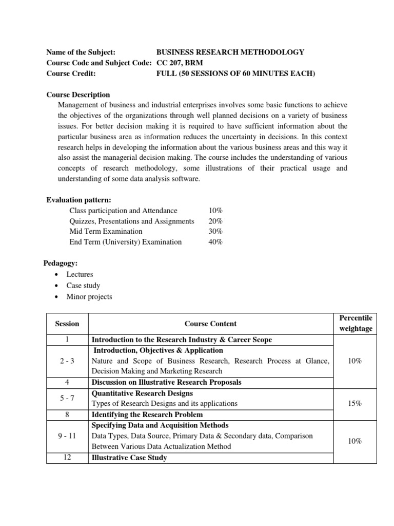 Business Research Methodology Course | PDF | Research Design | Data