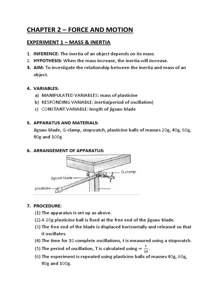Chapter 2 - Force and Motion: Experiment 1 - Mass & Inertia | PDF ...