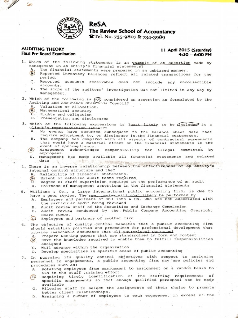 Aud Theo Final Pre Board Resa | PDF