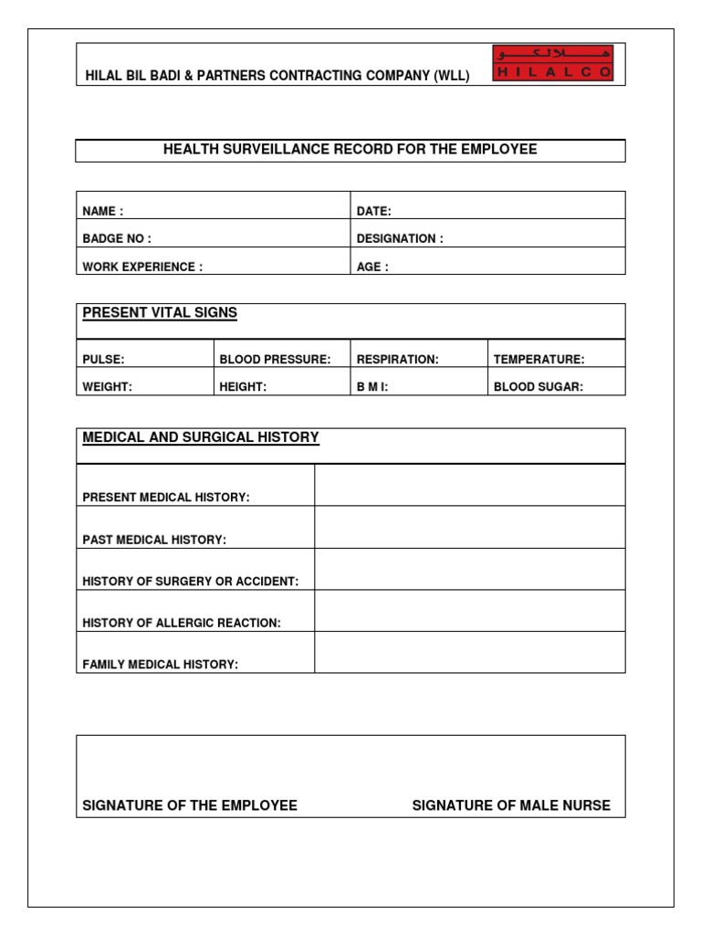Health Surveillance Record - New Format | PDF