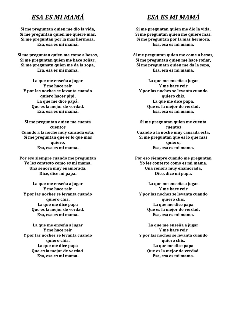 Esa Es Mi Mamá Cancion Pdf Ocio