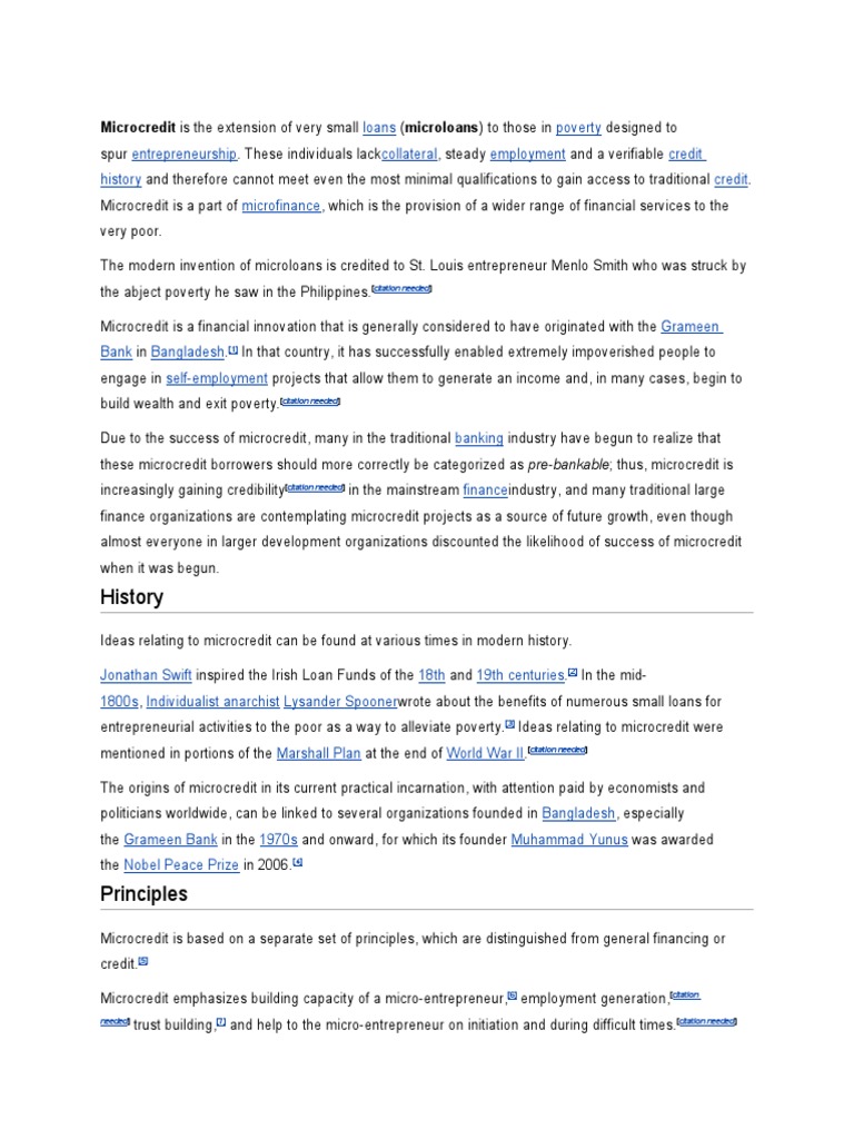 History: Microcredit Is The Extension of Very Small | PDF | Microcredit ...