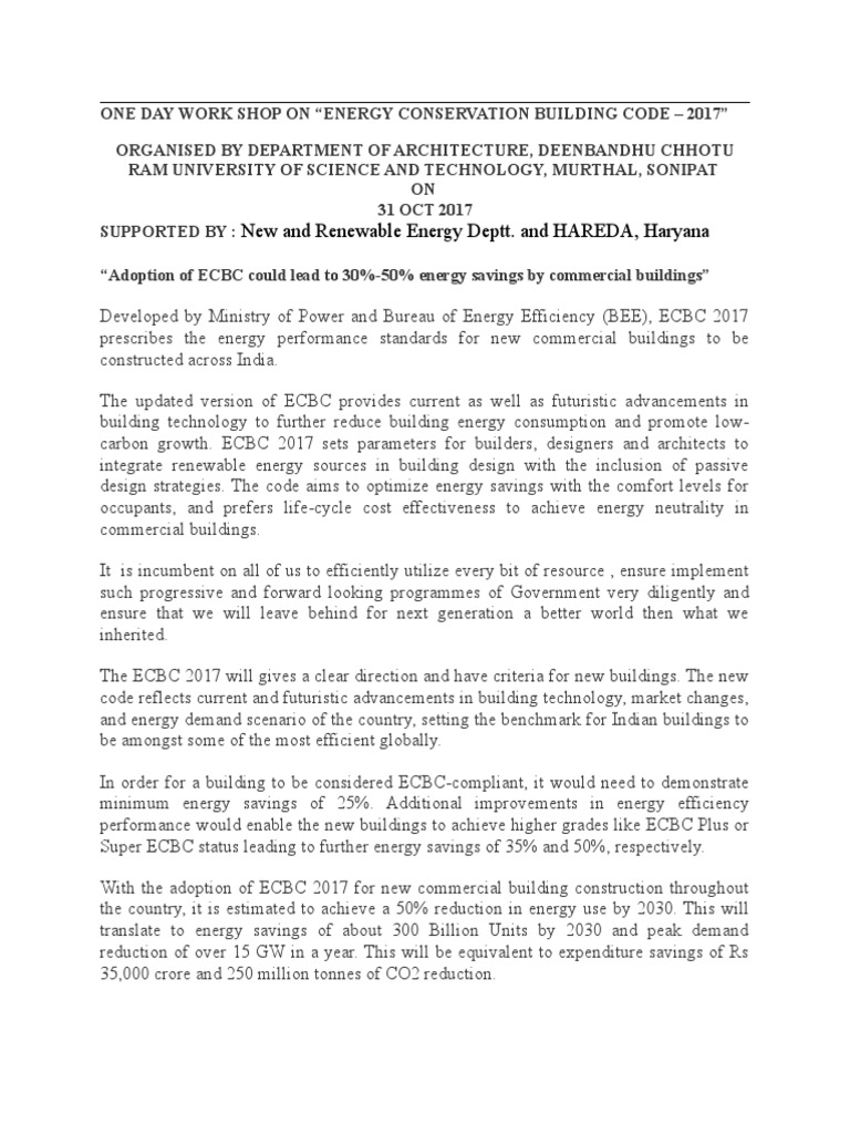 Brochure ECBC | PDF | Energy Conservation | Efficient Energy Use