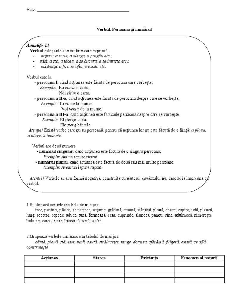 0 Fise de Lucru Verbul | PDF